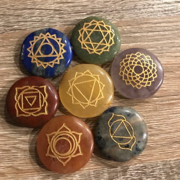 Chakra Stones -- Engraved Round Chakra Stone Disks Crystals Minerals ...