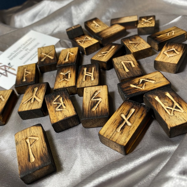 Oak Wood Rune Set - Norse Elder Futhark | Handmade, Hand Carved Oak ...