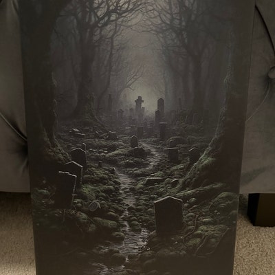 Haunted Cemetery, Macabre Halloween Art, Dark Arts, Framed Canvas Print ...
