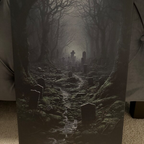 Haunted Cemetery, Macabre Halloween Art, Dark Arts, Framed Canvas Print ...