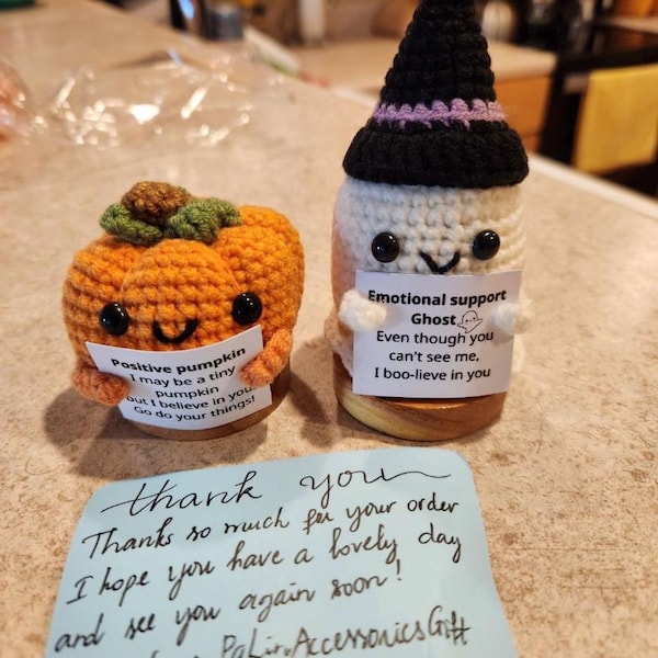2PCS Crochet Emotional Support Pumpkin/ghost, Positive Pumpkin ...