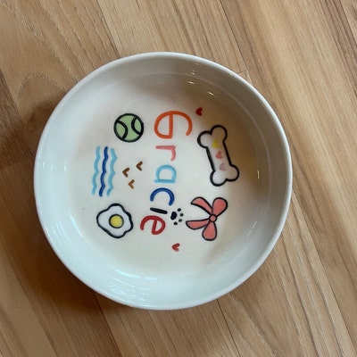 Custom Cute and Cheerful Pet Plate, 4 to 6 Designs, Handmade Pottery ...