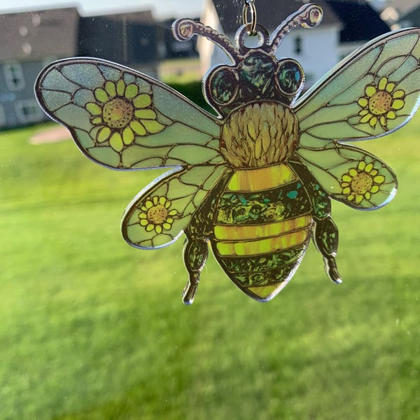 Floral Beetle Stained Glass Suncatcher, Faux Stained Glass Bug Window ...