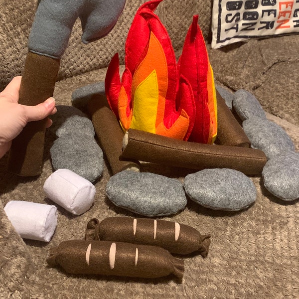 Handmade Felt Campfire Fire, Flames, Logs, Rocks, Marshmallows ...