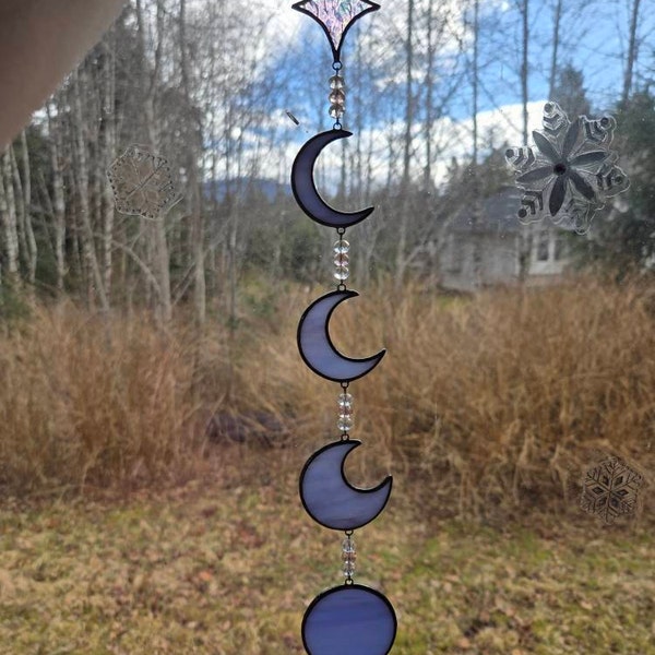 Luminous Moon Phases Stained Glass Crescent Moon and Star Suncatcher ...