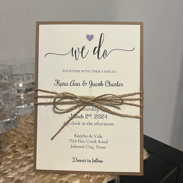 Printed We Do Rustic Wedding Invitation With Twine, Ivory With Kraft ...