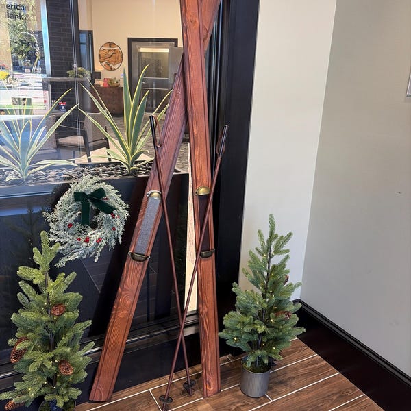 6ft Decorative Wooden Snow Skis W/poles - Etsy
