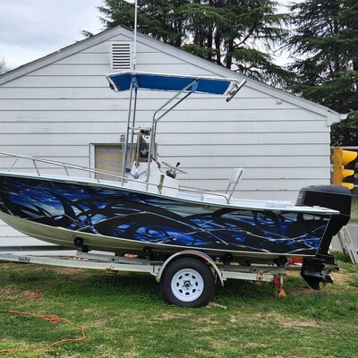 Hawaiian Floral Pontoon Boat Wrap 3M DIY Decal Air Release Any Make Any ...