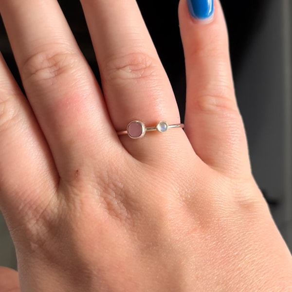 Rose Quartz Rainbow Moonstone Ring in Rose Gold - Etsy