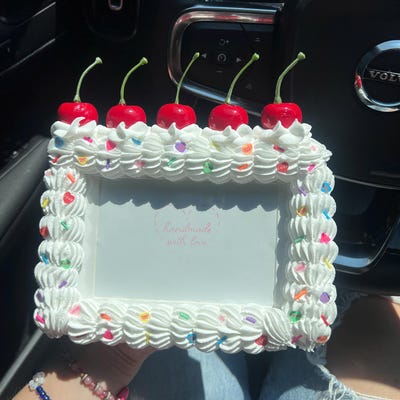 Fake Cake Photo Frame White With Colorful Sprinkles and Cherries on Top ...