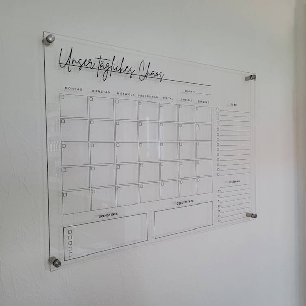 Wochenplaner aus Acrylglas in A3, Wochenplan für die Wand, Acryl Planer ...