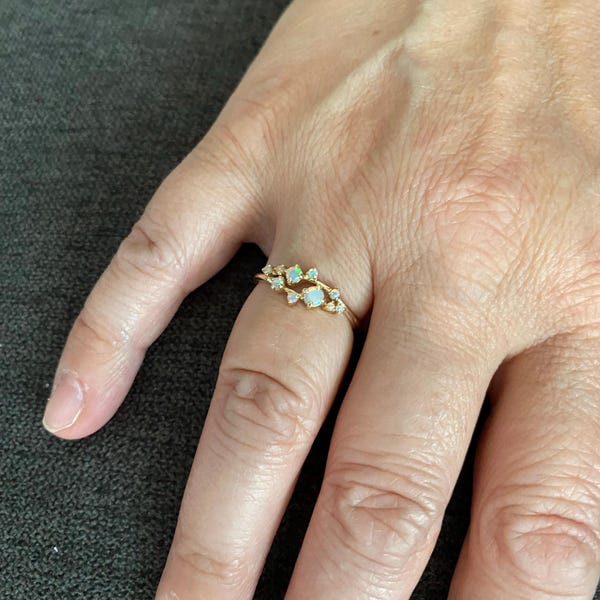 Unique Opal Engagement Ring,nature Inspired Opal Ring,branch Leaf Ring,sterling Silver Bridal ...