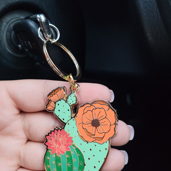 Blooming Cacti Enamel Keychain | Cute Flower Keychain | Cactus Keychain ...