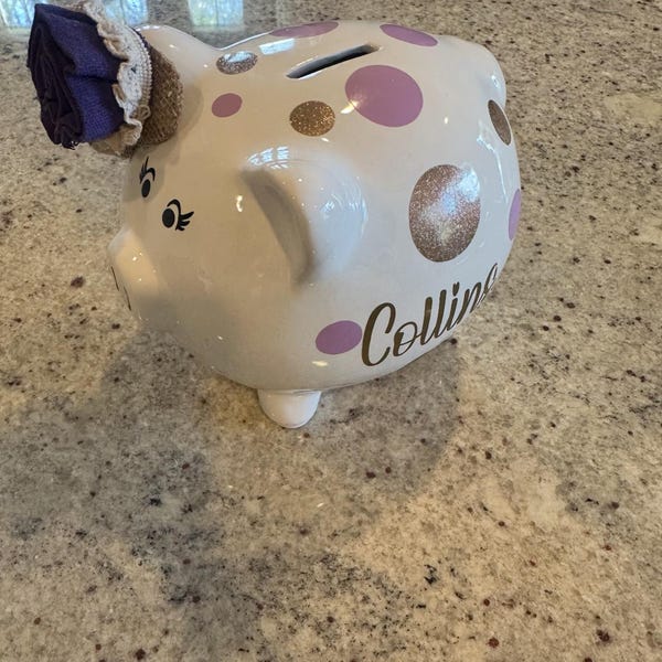 Large Personalized Piggy Bank, Light Pink Polka Dot Bank, Piggy Bank ...
