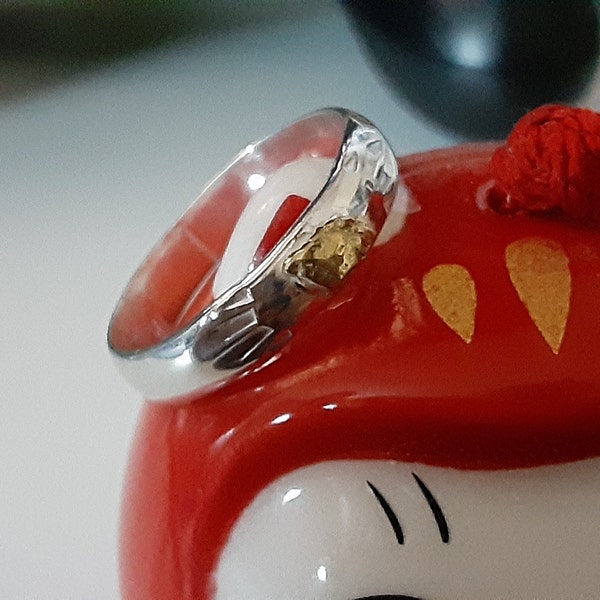 Wide Single Nugget Ring - Sterling Silver and Natural Gold Nugget Ring ...