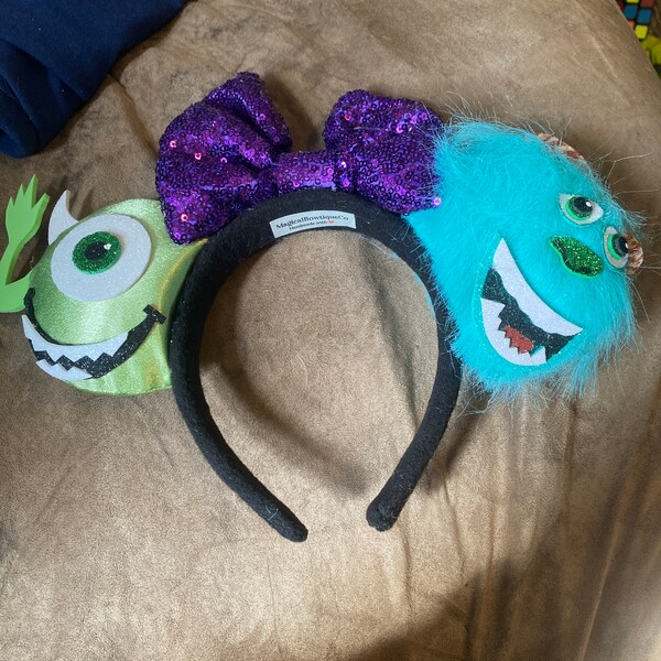 Monsters Inc/ Pixar Fest Inspired Minnie Mouse Ears With Sequins Bow - Etsy