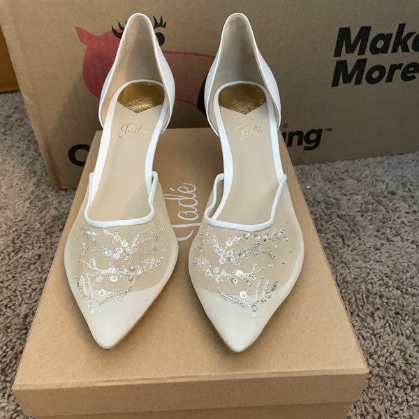 White Wedding Sandals With Soft Mesh and Handmade Beads Embroidery ...