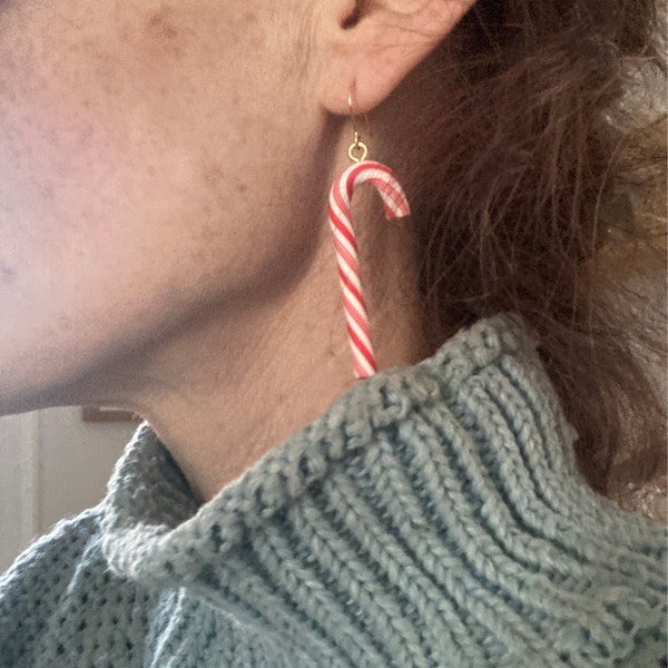 Candy Cane Dangle Earrings, Christmas Earrings, Hypoallergenic, Candy ...