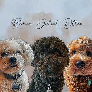 Multiple Pet Portrait Custom Dog Painting Watercolor, Multiple Dog ...