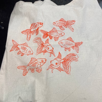 Gold Fish Tote Bag Screenprint Screen Printed Canvas - Etsy
