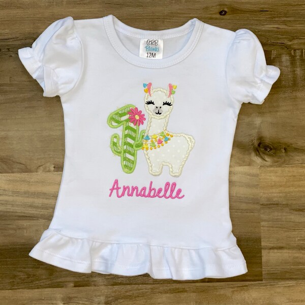 Number 1 First Birthday Llama Alpaca With Cactus Number Applique Design ...