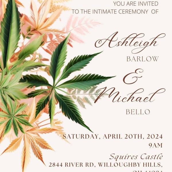 Black & Green Cannabis Wedding Invitation RSVP Card Printable Cannabis ...