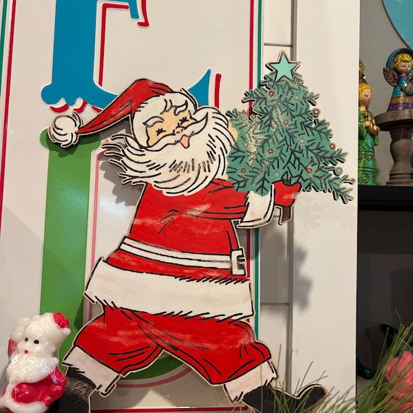 Vintage Style Christmas Santa Sign Coffee Bar Christmas Decor Retro ...