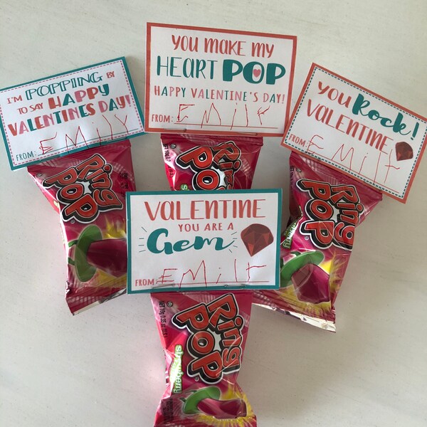 Ring Pop Valentine's Day Cards: Printable Gem Gift Tags (digital ...