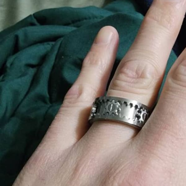 Silver Gear Spinner Ring - Stainless Steel Men's Gear Ring, Gearhead ...