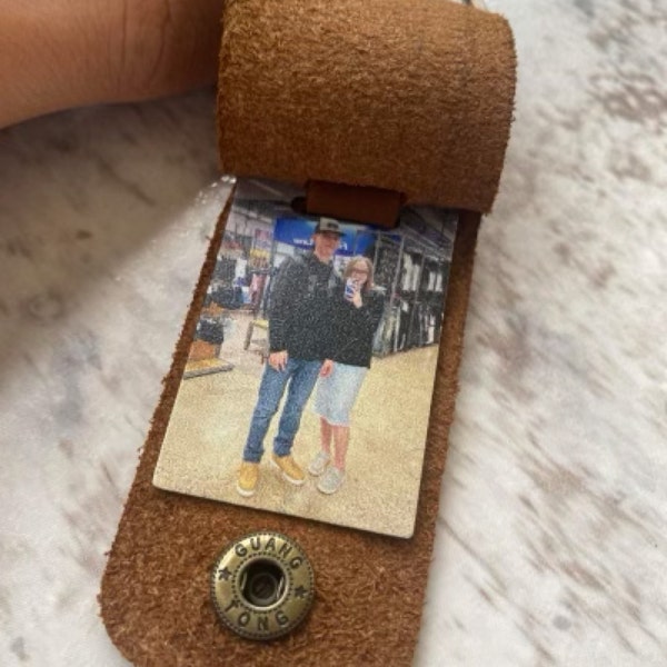 Personalized Photo Metal Tag Leather Keychain - Engraved Leather Cover ...