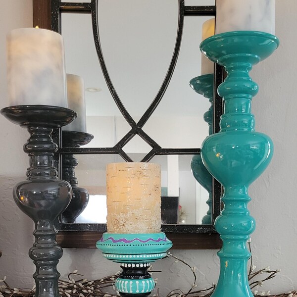 Whimsical, Boho, Hand Painted Candlesticks Set of Three - Etsy