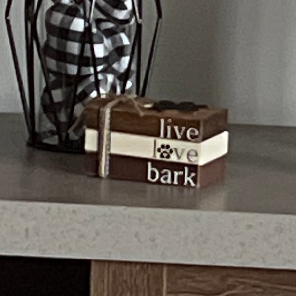 Dog Themed Mini Wood Book Stack/live Live Bark/ Tier Tray Decor/ Home ...