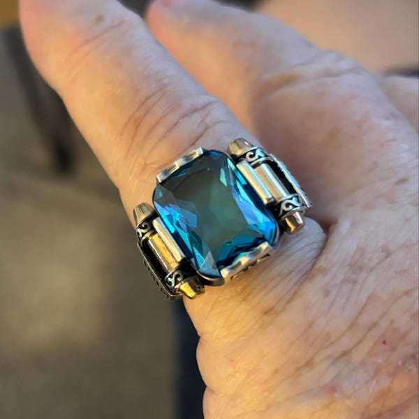 Turkish Turquoise Oval Flat Stone Solid 925 Sterling Silver Men's Ring ...