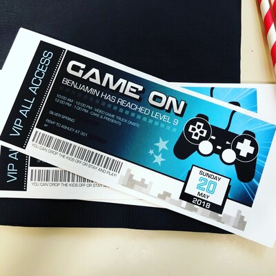 Video Game Ticket Invitations Birthday Party instant Download Editable ...