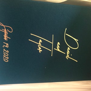 Petrol Blue Instax Photo Pocket Guestbook Rose Gold Modern Lettering ...