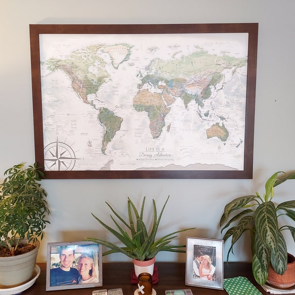 Nautilus World Map Push Pin, World Map Wall Art With USA National Parks ...