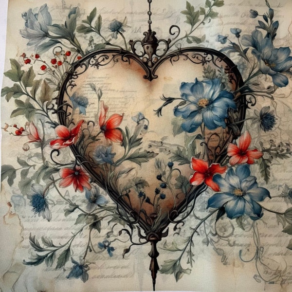 Victorian Floral Heart Fabric Panel: Quilt Block, Sewing Projects - Etsy