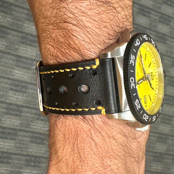 Black Vachetta Rally Watch Strap 20mm, 22mm, 24mm, 18mm. Handmade ...