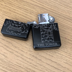 Skull and Dagger Traditional Illustrated Black Metal Refillable Lighter ...