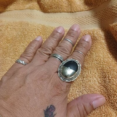 Boho Cinnabar and Pink Opal Ring Boho Silver Moon Rings - Etsy