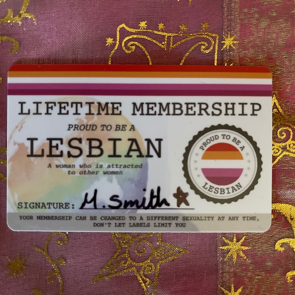 LESBIAN Lifetime Membership Card (pink) - Gay Pride Card - LGBT ...