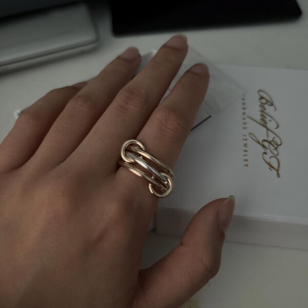 14KGF Heavy Fit Triple Silver and Yellow Gold Filled Ring, Maximum ...