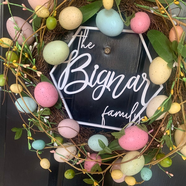 Personalized Wreath Sign, Custom Family Name Sign, Laser Cut Wood Door ...