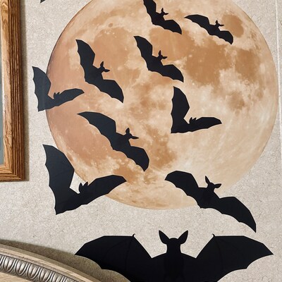 Bats and Moon Halloween Wall Decor Full Moon and a Colony of Bats ...