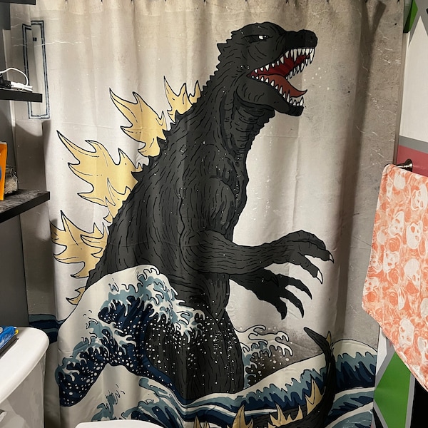 Godzilla Shower Curtain, Japanese Shower Curtain, Traditional Japanese ...