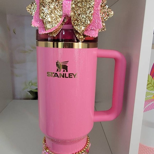 Loveshack Ribbon Rosa Stanley Straw Bow Pink and Gold - Etsy