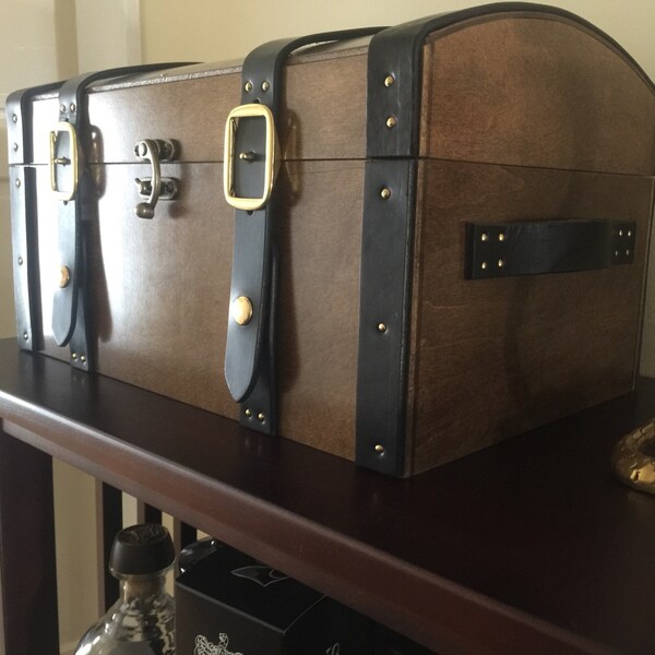 TREASURE CHEST Small 15" Optional Straps, Buckles, Lock or Latch. Shelf ...
