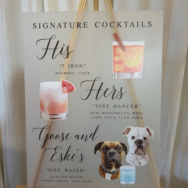 Art Deco Inspired Acrylic Bar Sign, Signature Drink Bar Menu, Wedding ...