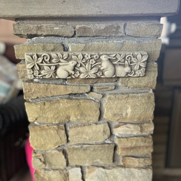 Bunny Plaque for Home & Garden, Bunnies in the Flowers, Floral Bunny ...