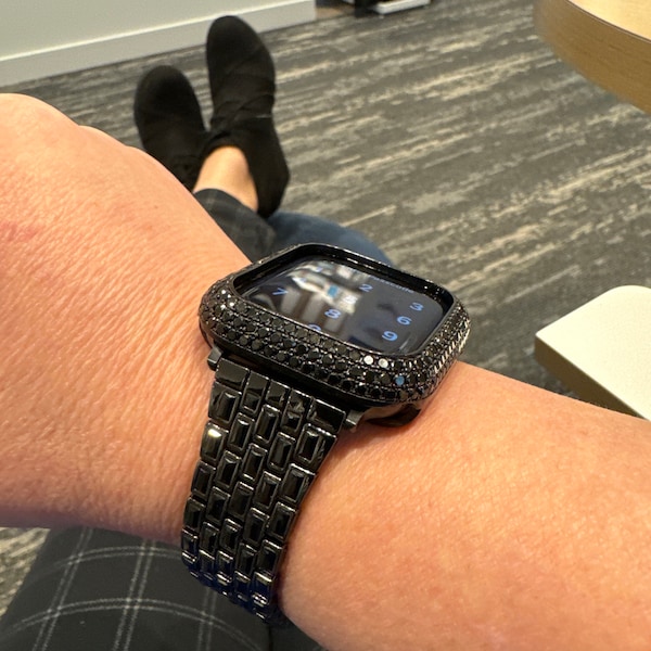 Black Apple Watch Band 49mm Ultra Swarovski Crystal Baguettes & or ...